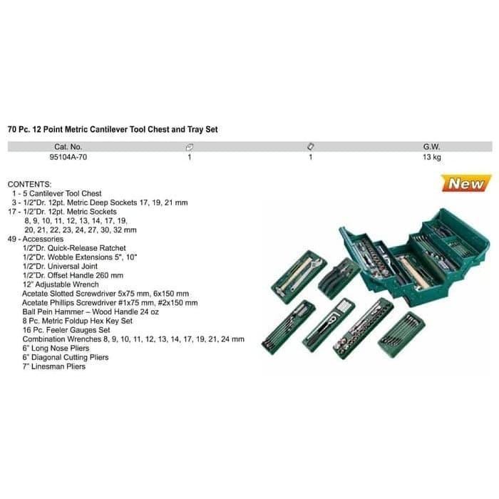 Jual SATA 95104A-70 12PT CANTILEVER MECHANIC TOOL BOX SET 70PC TOOL KIT ...