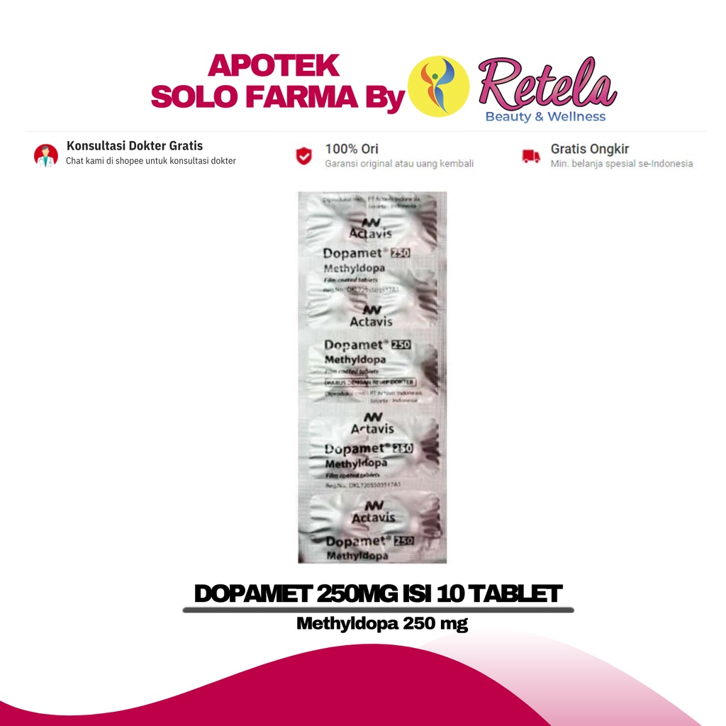 Jual DOPAMET 250MG 10 TABLET ( Methyldopa 250 mg ) | Shopee Indonesia