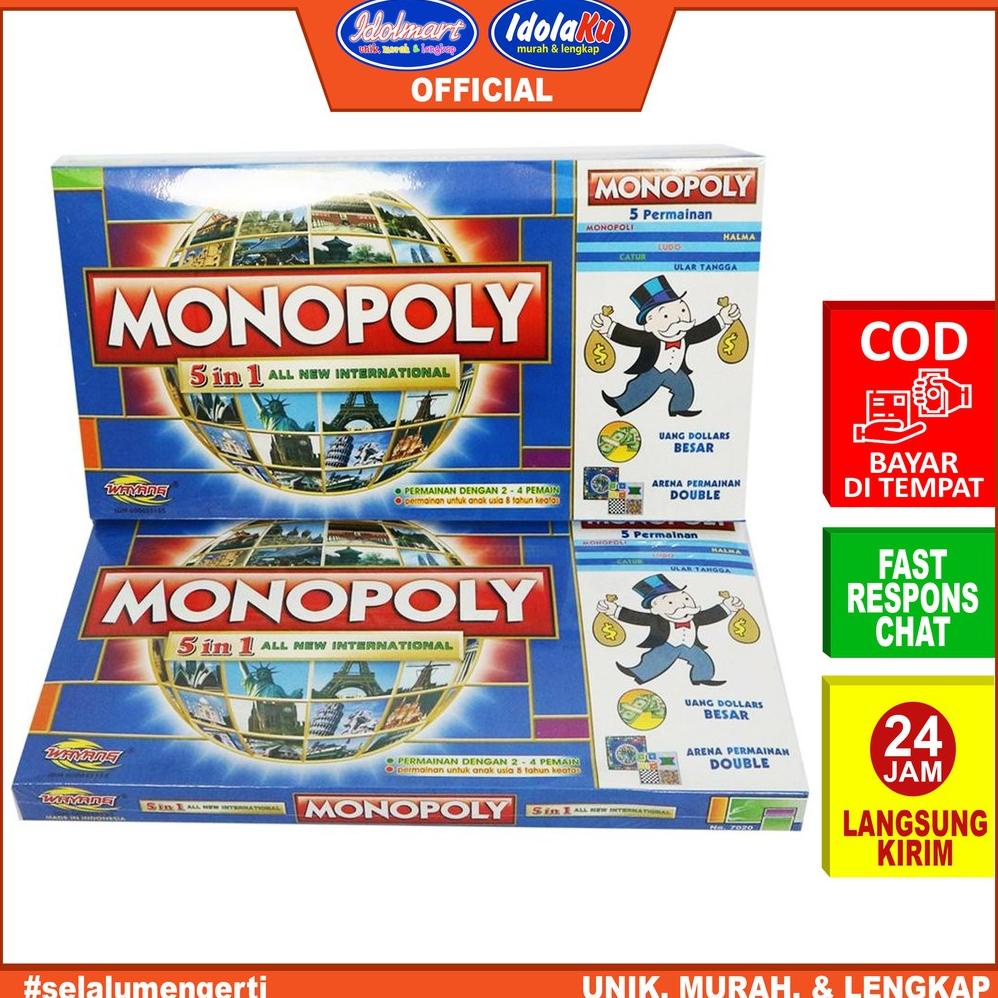 Jual Berkualitas IDOLMART Monopoly 5 In 1 Monopoli, Halma, Catur, Ular ...