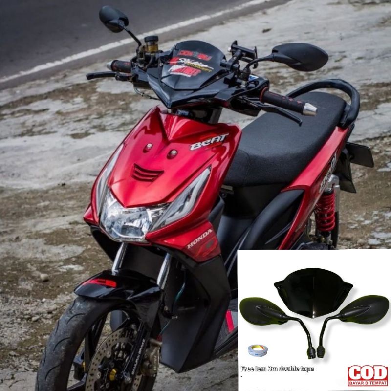 Jual PAKET VISOR BEAT KARBU PLUS KACA SPION X1 PNP BEAT KARBU | Shopee ...