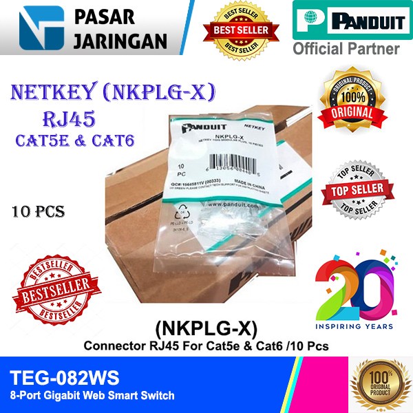 Jual PANDUIT NETKEY (NKPLG-X) CONNECTOR RJ45 FOR CAT5E & CAT6 /10 PCS ...