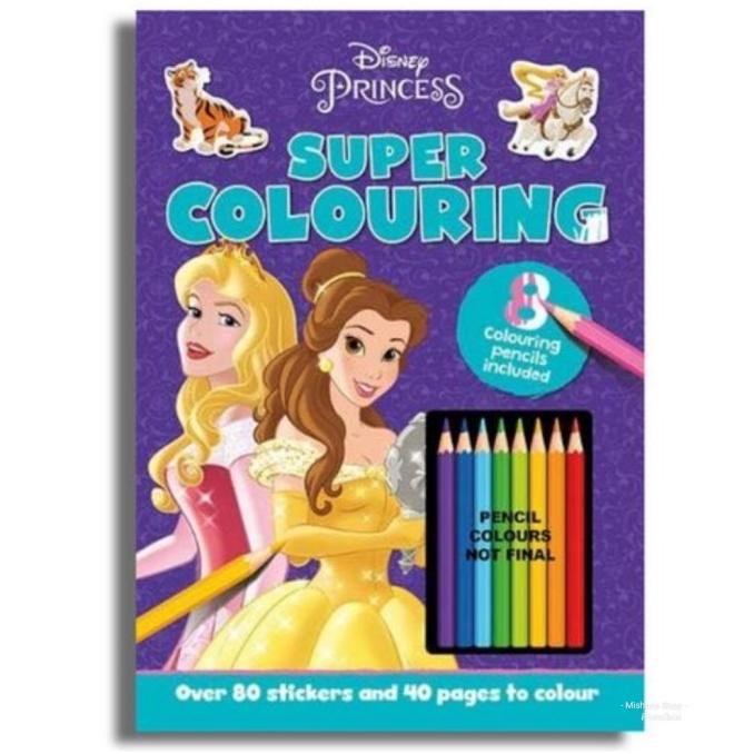 Jual Buku Mewarnai Super Coloring Disney Princess 80 Sticker 8 Pensil ...