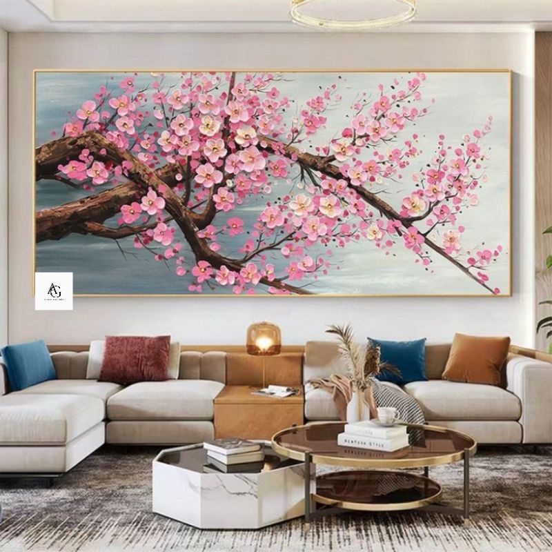 Jual Lukisan Dinding pohon bunga tekstur plus frame | Shopee Indonesia