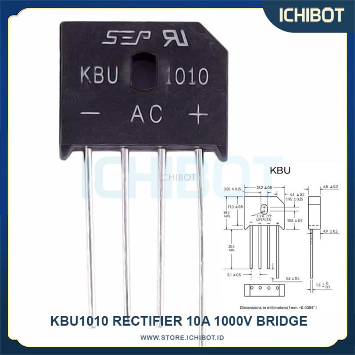 Jual KBU1010 Rectifier 10A 1000V Bridge Penyearah Diode Dioda Sisir ...