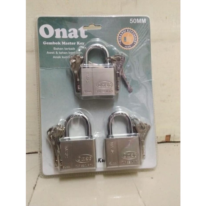 Jual GEMBOK MASTER KEY ONAT 50MM / GEMBOK PAGAR RUKO RUMAH ISI 3 PCS ...