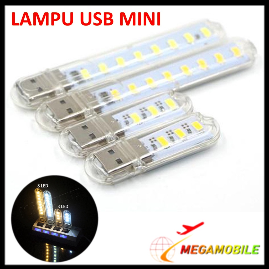 Jual MM Lampu LED USB Mini 3 Mata Transparan Lampu USB 8 Led Model Cool White Lampu Emergency ...