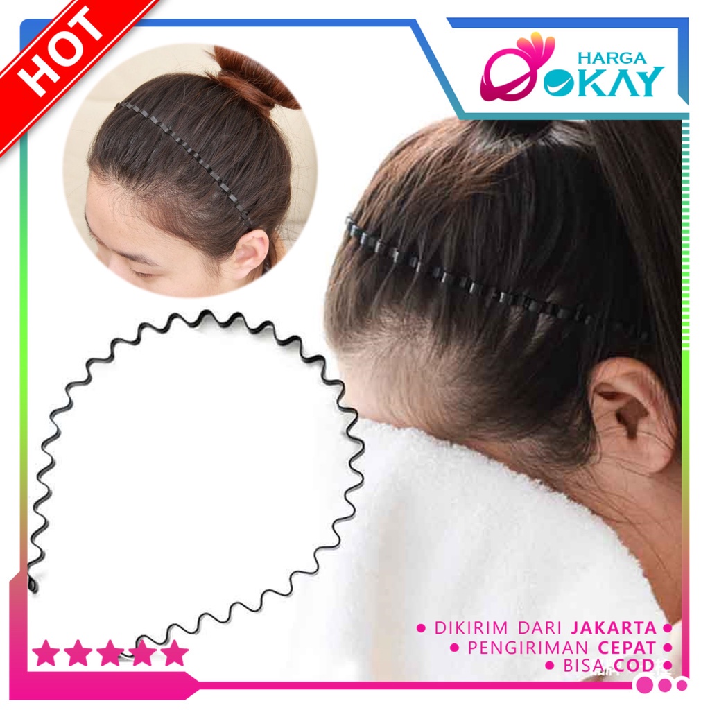 Jual HO Bando Korea Bentuk Gelombang Zigzag Hitam Polos Bandana ...