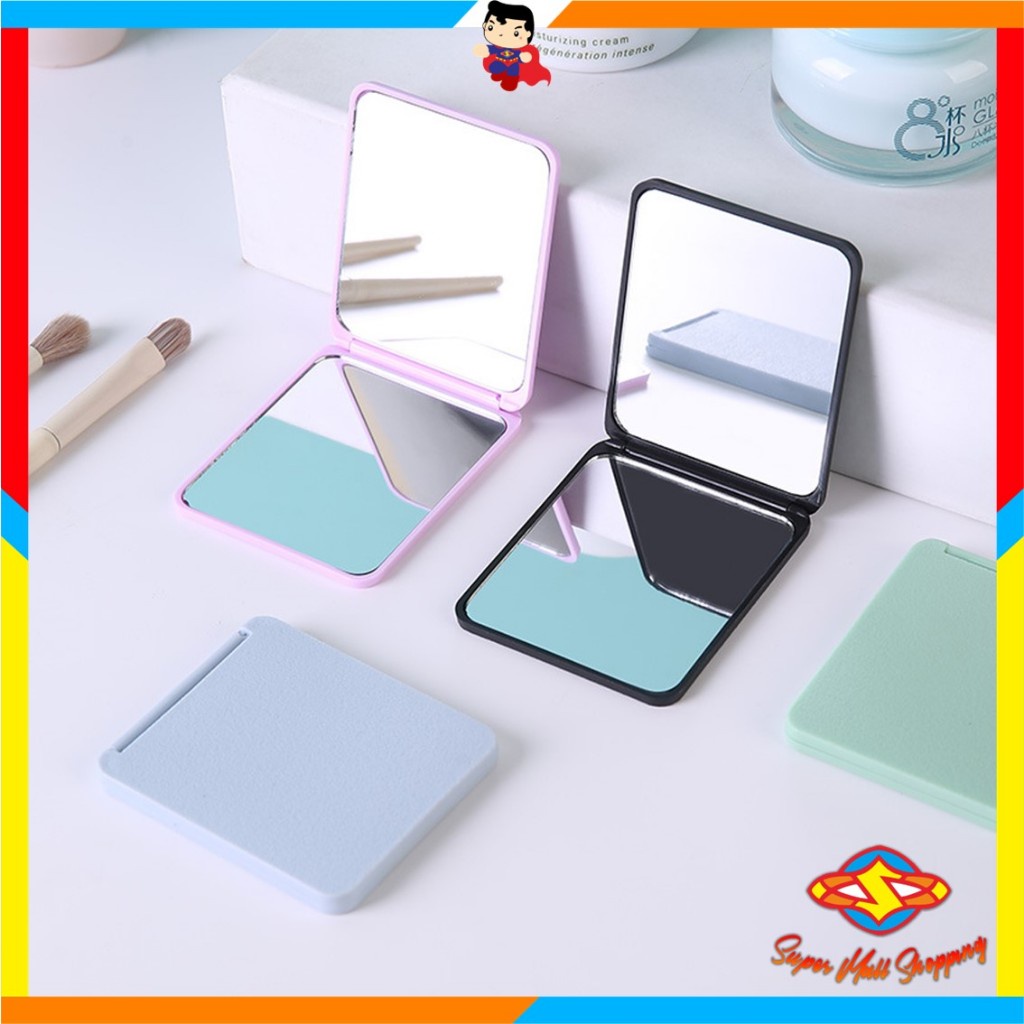 Jual SMS Cermin Lipat 2 Sisi Persegi Polos Kaca Make Up Lipat Traveling ...