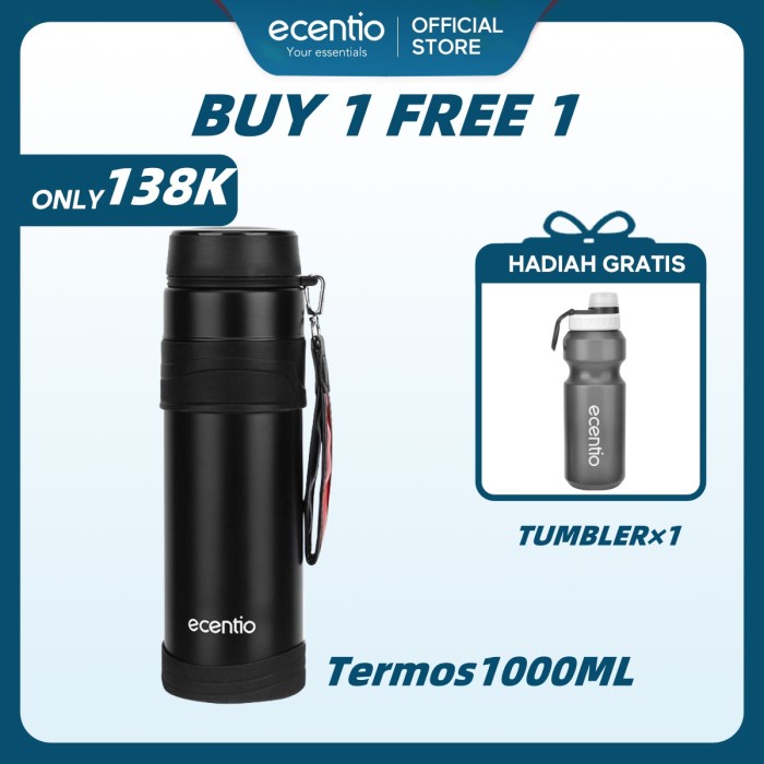 Jual ECENTIO 1000ML BOTOL MINUM TERMOS TERMOS AIR PANAS TUMBLER 304 ...