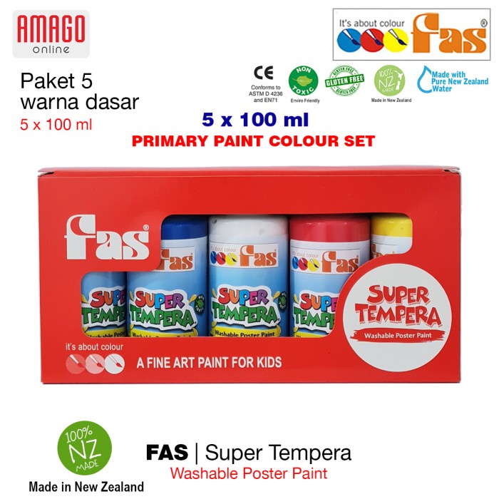 Jual PAKET 5 WARNA - FAS - SUPER TEMPERA - PRIMARY COLOUR SET - 5 X 100 ML ORIGINAL TERBARU ...