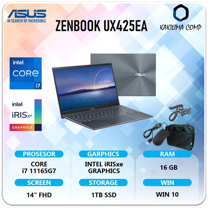 Jual Asus ZenBook UX425EA Intel i7 1165G7 16GB 1TBSSD FHD W10 Grey ...