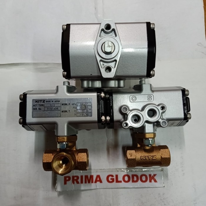 Jual 3Way Ball Valve Pneumatic Actuator Kitz 3/8" Kuningan Fig.C-Tne | Shopee Indonesia