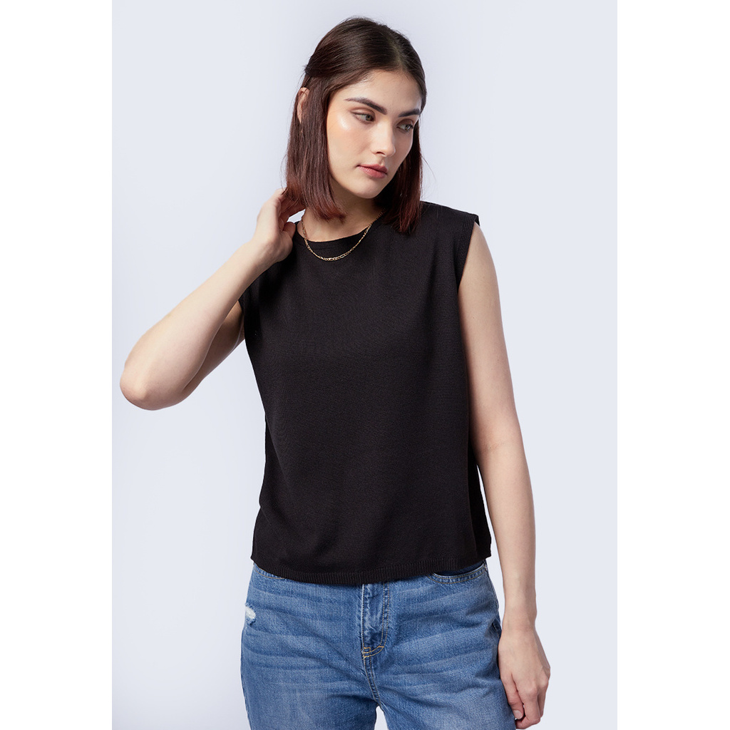 Jual Executive Sleeveless Knit Top with Back Ribbon Black | Shopee ...