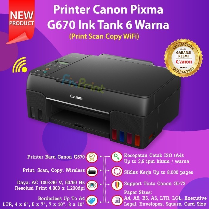 Jual Canon Pixma G670 Print Scan Copy Wifi Inktank Printer Photo 6 Warna Best | Shopee Indonesia