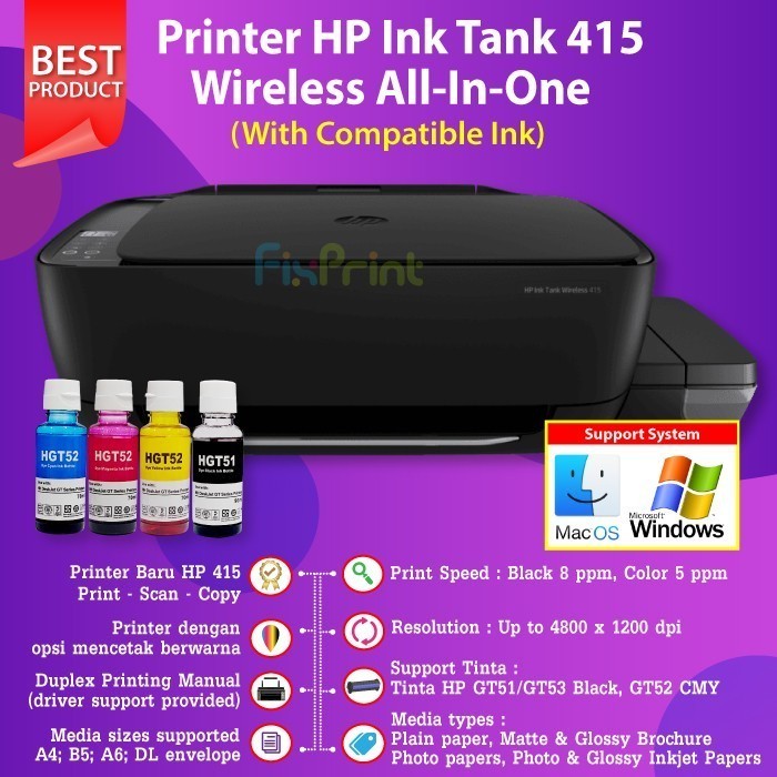 Jual Printer Hp Ink Tank 315 Print Scan Copy Inktank Infus Original 319 ...