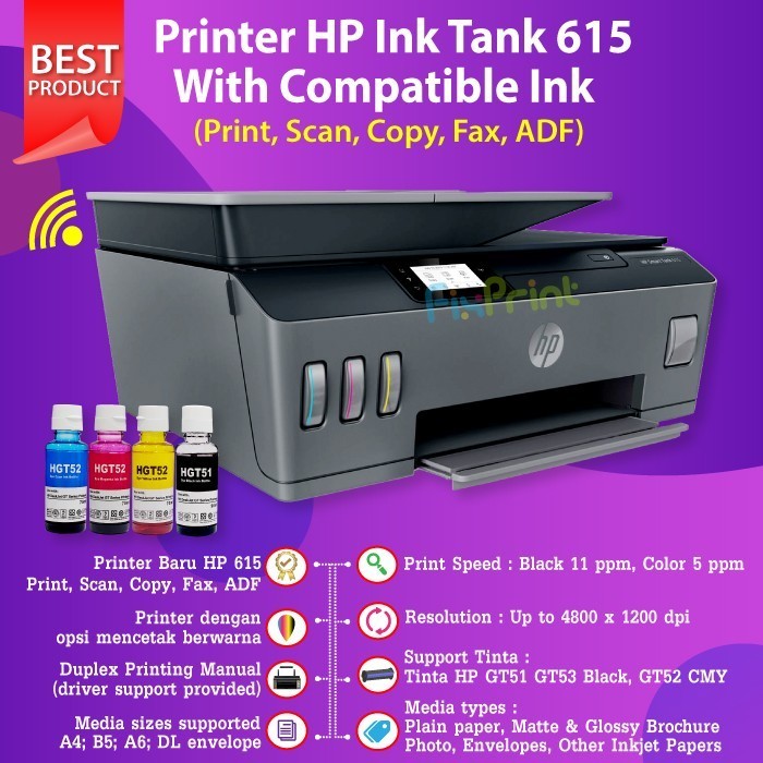 Jual Printer Hp Smart Ink Tank 615 Wifi Print Scan Copy Fax Adf ...