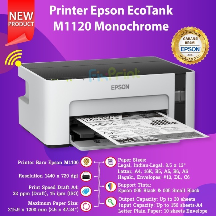 Jual Epson Ecotank M1120 Printer Infus Hitam Putih Monochrome Wireless ...