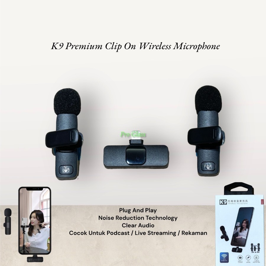 Jual K9 Premium Microphone Clip On Wireless Lightning / Type C USB Mic ...