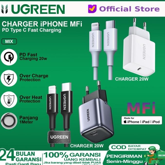 Jual UGREEN Charger iPhone Lightning MFI PD Type C Fast Charging 20w | Shopee Indonesia