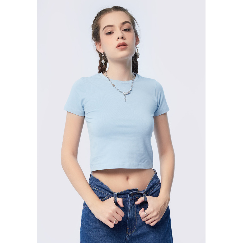 Jual COLORBOX Basic Fitted Short Sleeve T-Shirt Lt. Blue | Shopee Indonesia