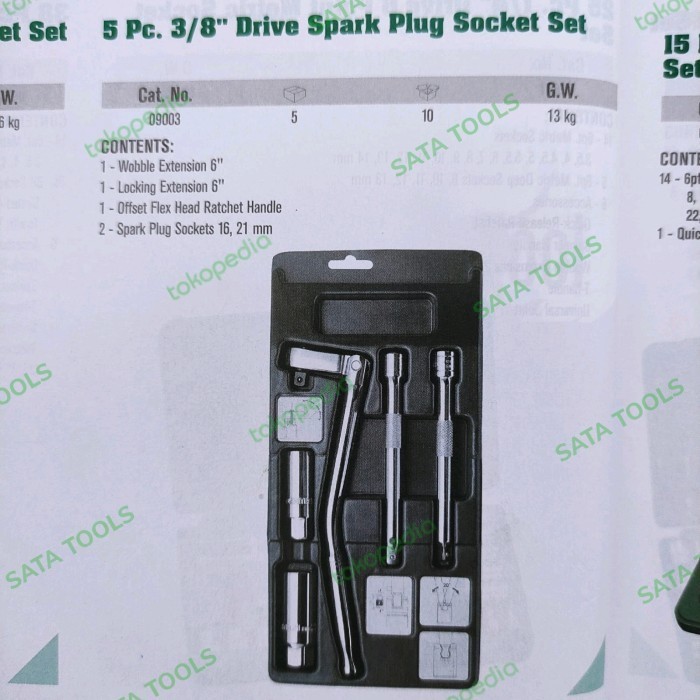Jual Socket Busi 09003 - 5Pc. 3/8" Dr. Spark Plug Socket Set Sata ...