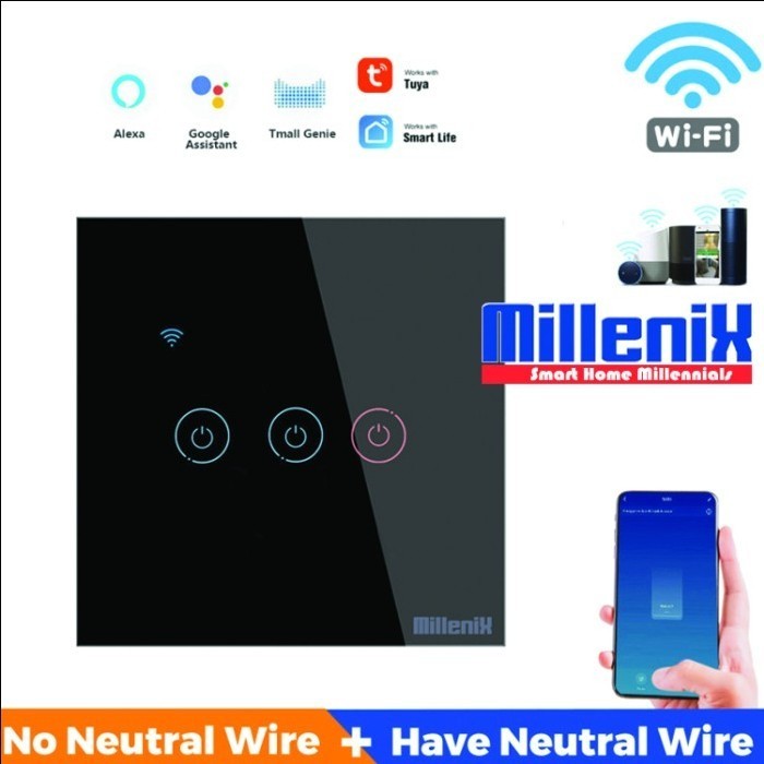 Jual MILLENIX SAKLAR SMART SWITCH WIFI DUAL MODE NO NEUTRAL+NEUTRAL ...