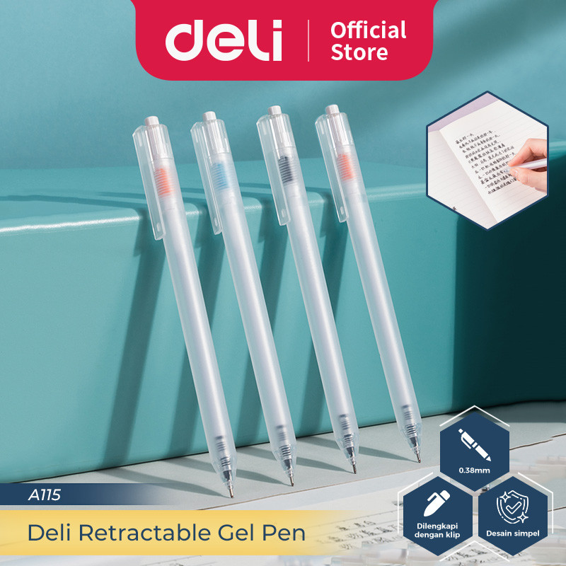 Jual Deli Retractable Gel Pen / Pulpen Cetek 0.38 mm Isi 12 pcs A115 ...