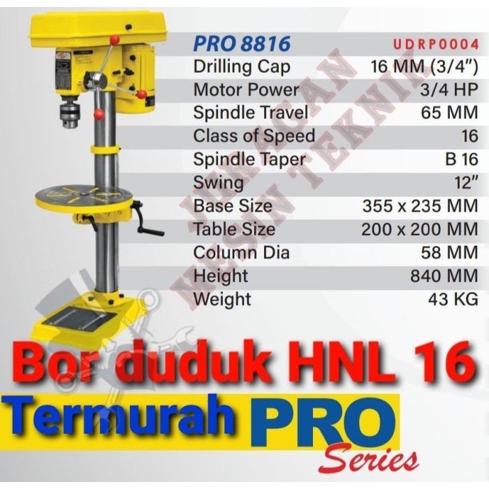 Jual Mesin Bor Duduk H&L HL 8816 Pro Bench Drill 16 mm HNL HL 8816 Pro ...