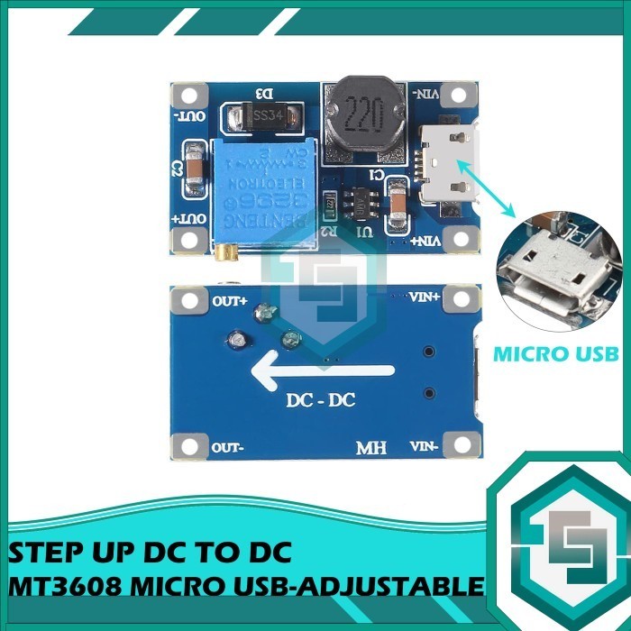 Jual STEP UP MT3608 ADJUSTABLE BOOST DC MICRO USB 2A 2V-24V TO 5V-28V | Shopee Indonesia