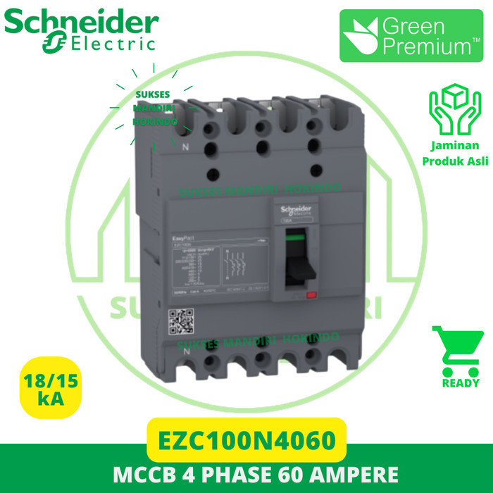 Jual MCCB 4 P 60 A 4 PHASE 60 AMPERE EZC100N 15/18KA SCHNEIDER ORIGINAL ...