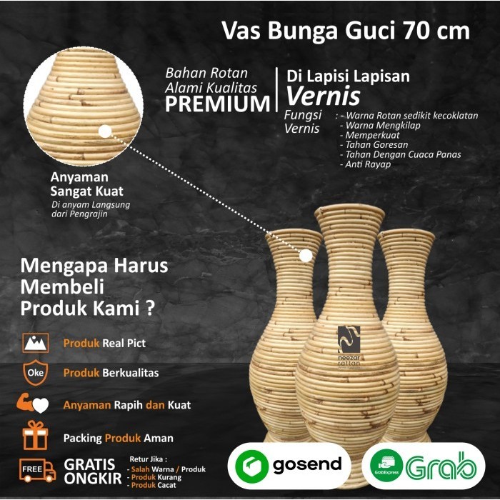 Jual VAS POT GUCI TEMPAT BUNGA DARI ROTAN TINGGI 70 CM | Shopee Indonesia
