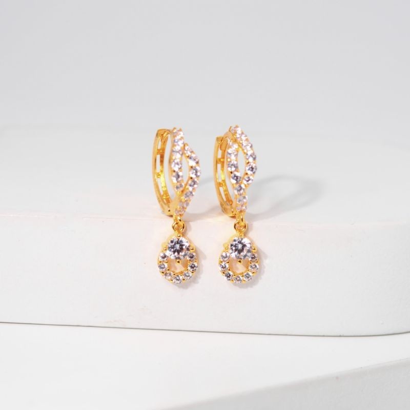 Jual Anting Emas Jepret Mainan Solitaire Setengah Circle Mata Tabur ...