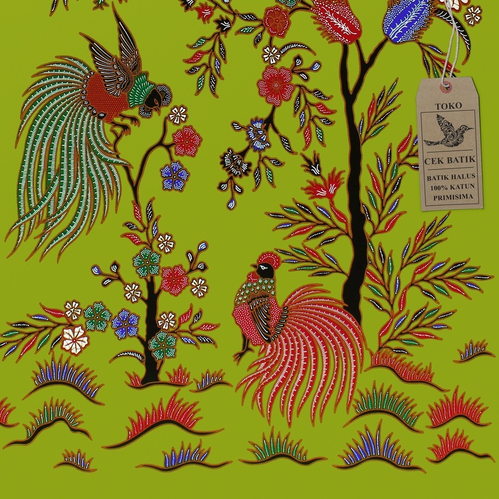 Jual Kain Batik - Motif Burung dan Bunga Dasar Warna (Hijau Lemon ...