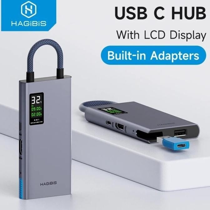 Jual Hagibis Usb C Hub With Lcd Display Type C Multiport Adapter 4K ...