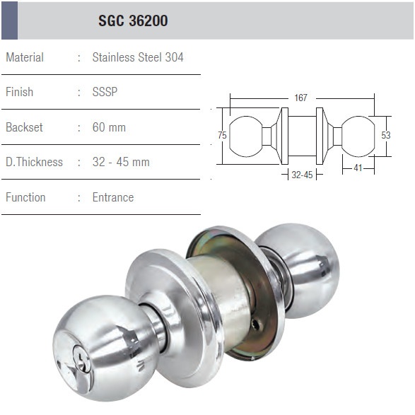 Jual ST GUCHI Handle Cylindrical Lock SGC 36200 Entrance Stainless ...