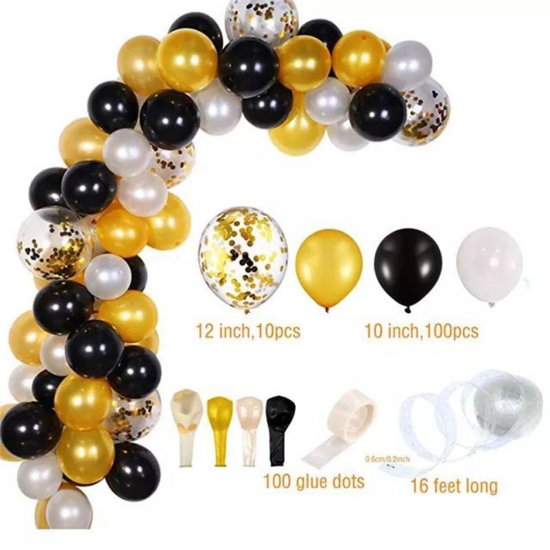 Jual paket balon mix 100 hitam gold silver confetti beserta rantai ...