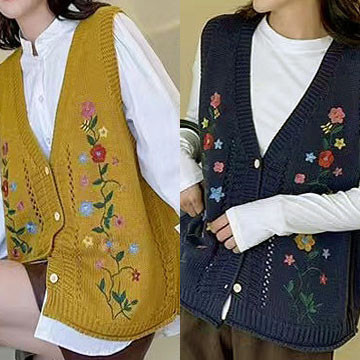 Jual VEST ROMPI RAJUT BIRU HIJAU ORANGE KUNING COKLAT BORDIR BUNGA ...