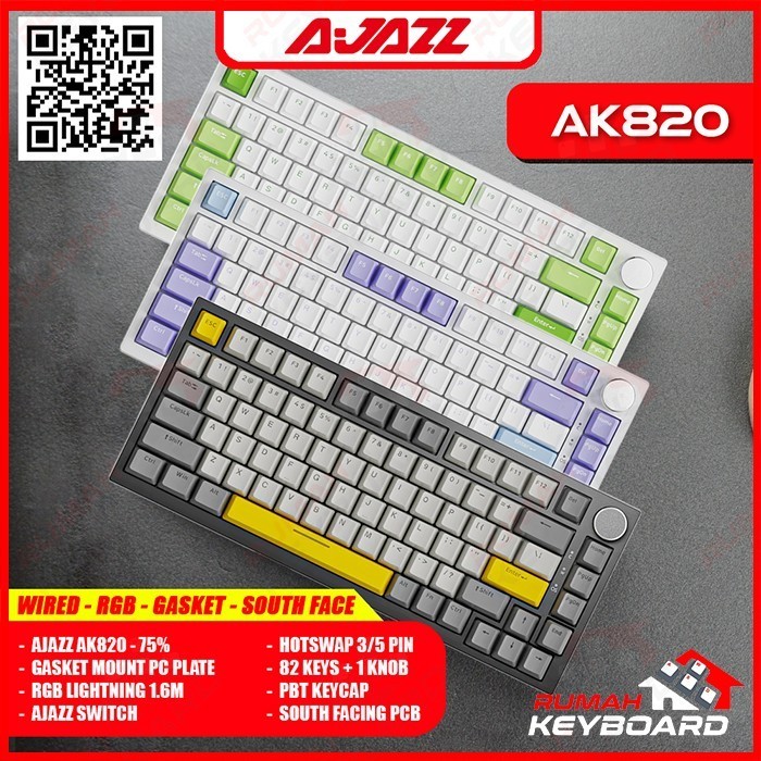 Jual Mechanical Keyboard - Ajazz Ak820 Rgb - 75% - Wired - Gasket - Hotwsap | Shopee Indonesia