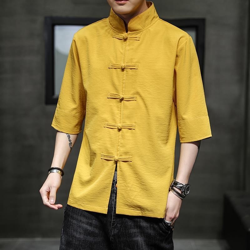 Jual COD#Frog Button Short Sleeve Shirt Men's Chinese Half Sleeve Tang ...