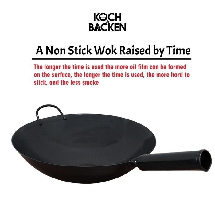 Jual Koch&Backen Black Carbon Steel Wok 36Cm Wajan Gagang Besi Pre ...