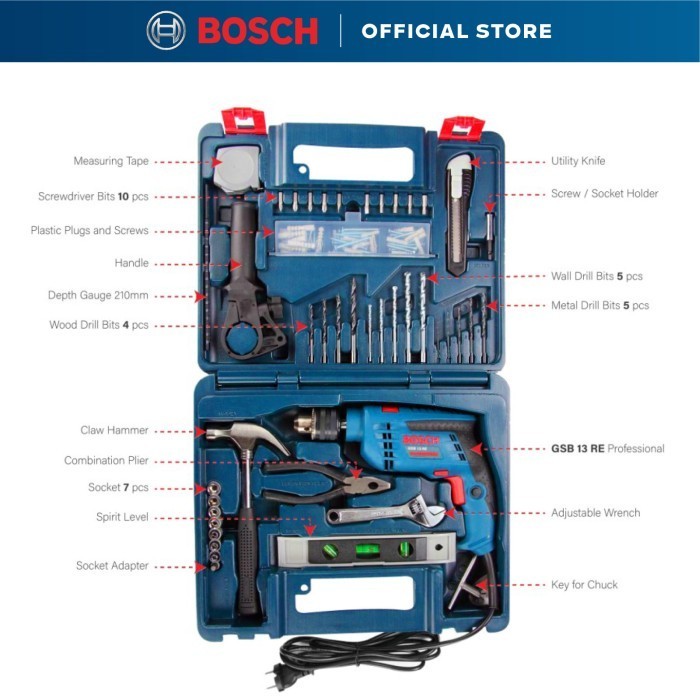Jual Gsb 13 Re Bosch Impact Drill Bor Beton Bosch Gsb13Re + Acc ...
