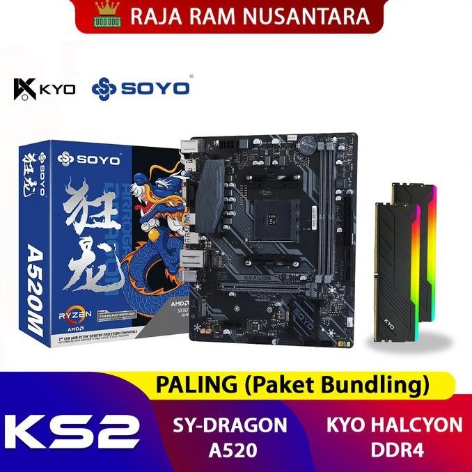 Jual Paling Ks2 Kyo Soyo Dragon A520M Pro Amd Am4 + Ram Pc Halcyon Ddr4 ...