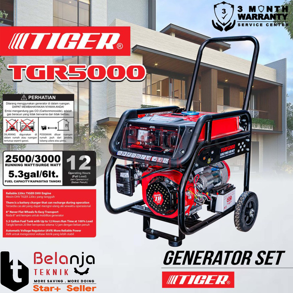 Jual Tiger Generator Set Bensin TGR 5000 3000 Watt Genset Recoil ...