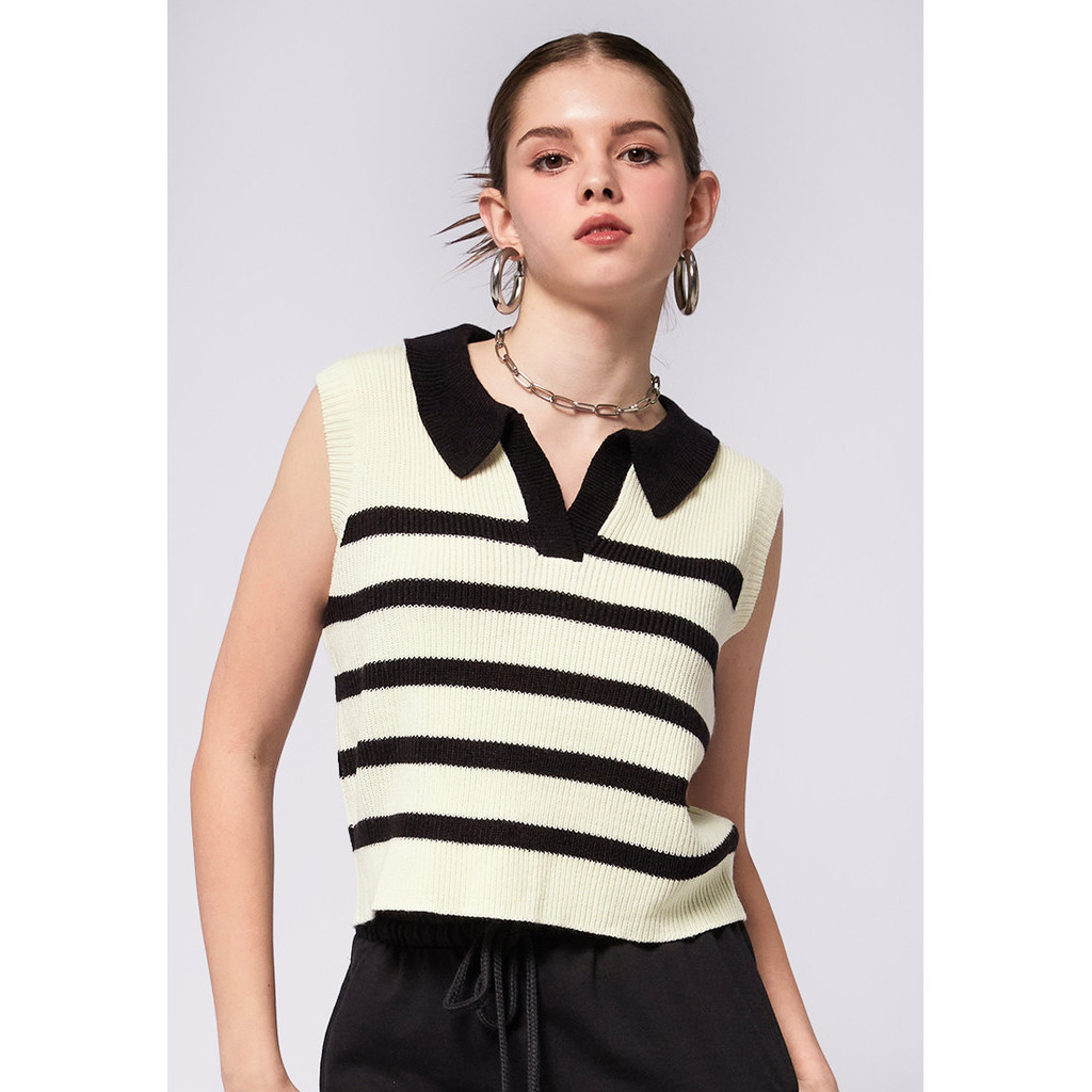 Jual COLORBOX Stripe Knit Polo Vest Off White | Shopee Indonesia