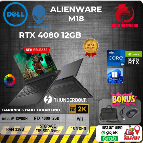 Jual DELL ALIENWARE M18 RTX 4080 12GB intel Core i9-13900HX 32GB RAM ...