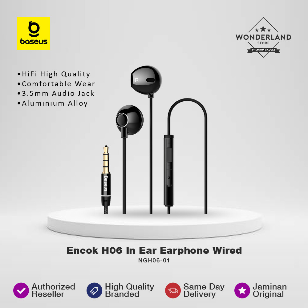 Jual Baseus Encok H06 Lateral In Ear Wired Earphone Jack 3.5mm HiRes ...