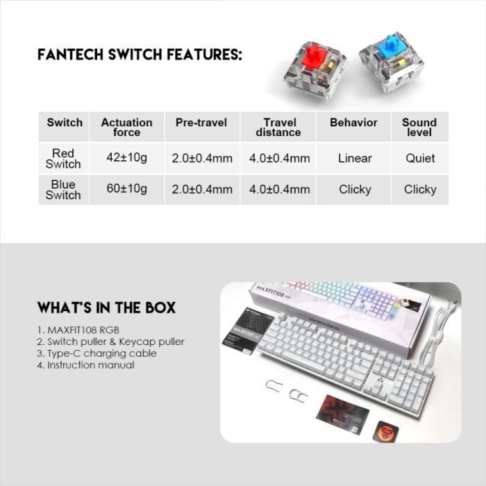 Jual Fantech Mk855 Maxfit108 White Gaming Keyboard Mechanical | Shopee Indonesia