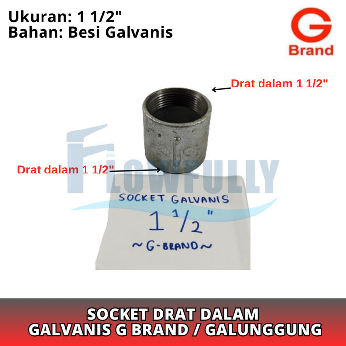 Jual SOCKET BESI GALVANIS 1 1/2 INCH G BRAND SOK SOCK LURUS 1,5 DIM ...