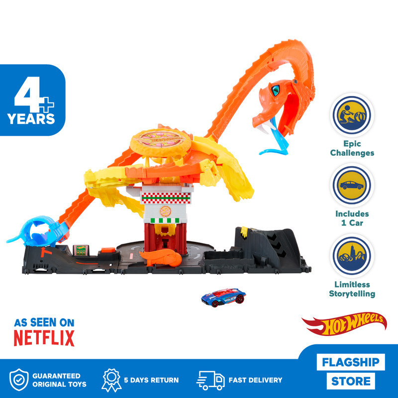 Jual Hot Wheels City Pizza Slam Cobra Attack Playset With 1:64 Scale ...