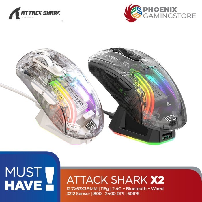 Jual Attack Shark X2 PRO RGB Gaming Mouse Three Mode Connection PAW3212 ...